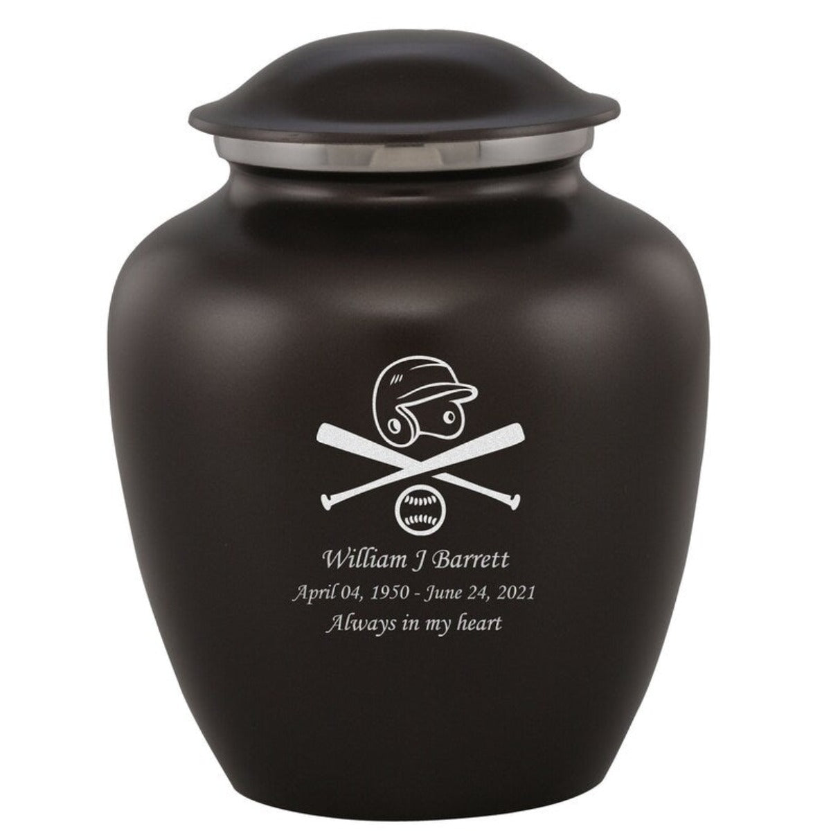 Grace Baseball Custom Engraved Adult Cremation Urn for Ashes in Black ...