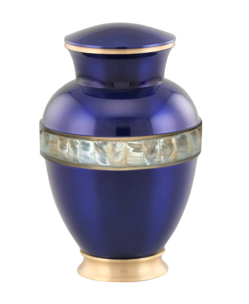 Divine Sapphire Blue Adult sized Urn with Mother of Pearl Band - Blue ...